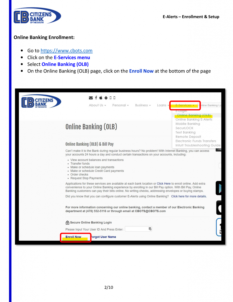 Online Banking (OLB) - E-Alerts - Citizens Bank of the South