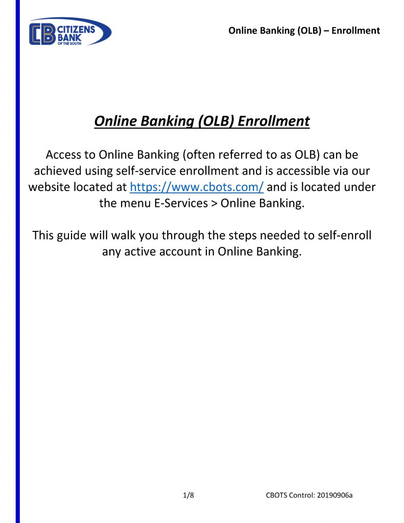 Online Banking (OLB) - Self-Enrollment - Citizens Bank of the South