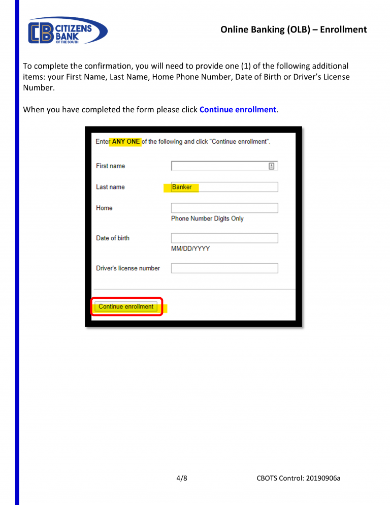 Online Banking (OLB) - Self-Enrollment - Citizens Bank of the South
