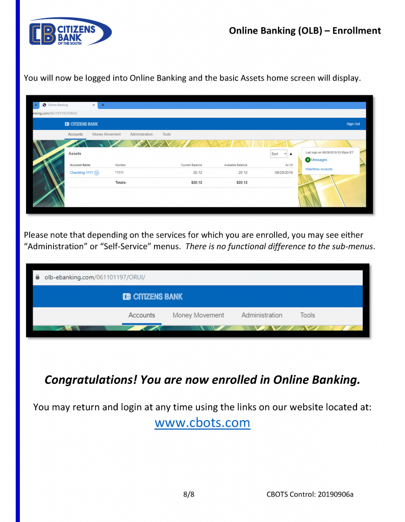 Online Banking (OLB) - Self-Enrollment - Citizens Bank of the South