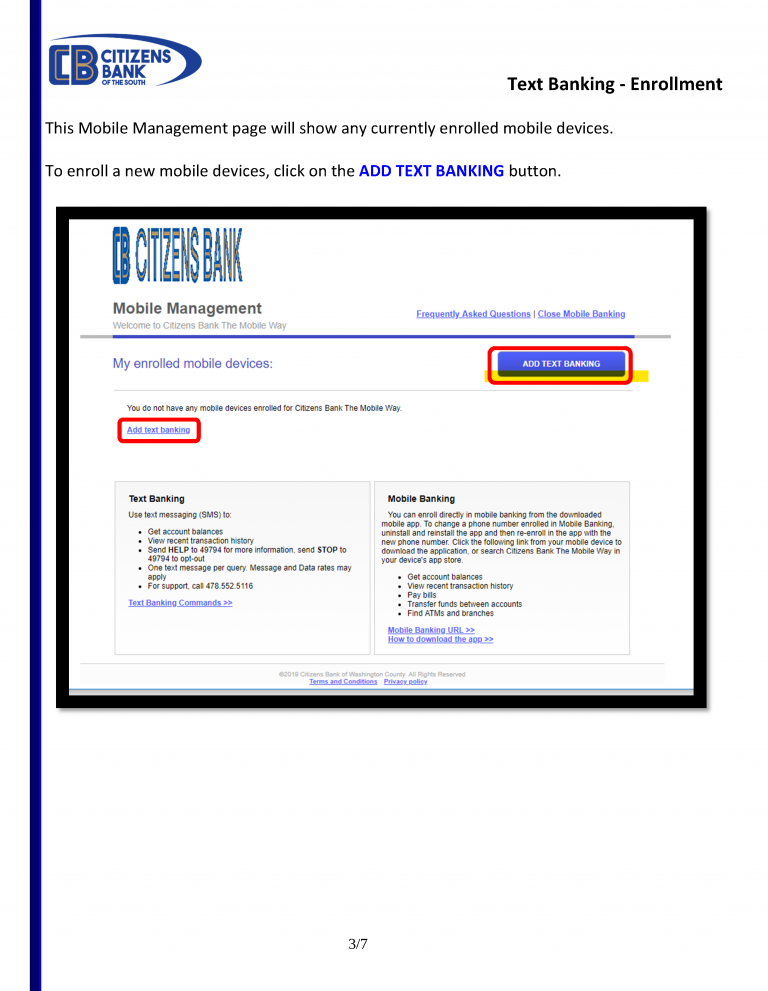 SMS Text Banking - Citizens Bank of the South