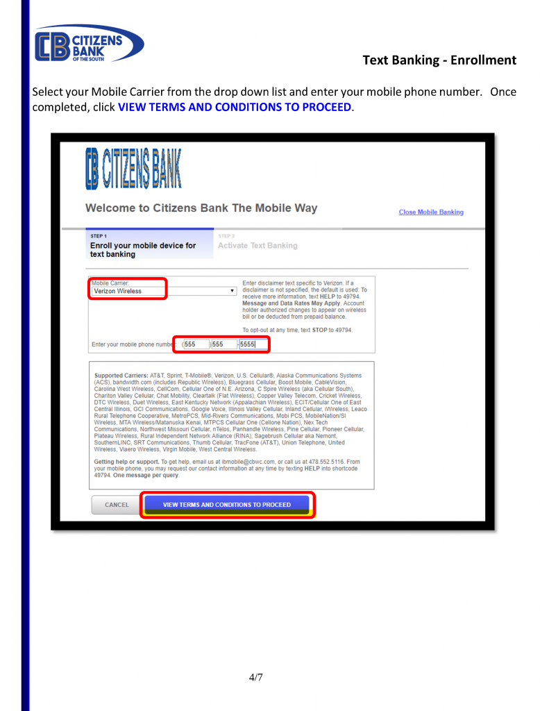 SMS Text Banking - Citizens Bank of the South